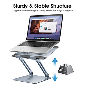 AboveTEK Laptop Stand, Adjustable Laptop Riser, Aluminum Computer Stand for Laptop up to 17.3 Inches, Portable Laptop Holder Compatible with MacBook Pro, HP, Ergonomic Desktop for Office, Home, Grey