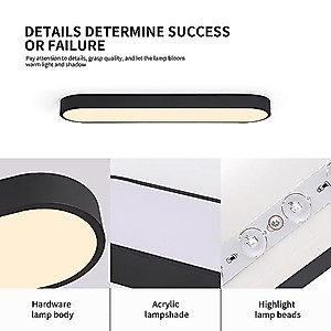 Becailyer Dimmable LED Ceiling Light, Modern Linear Black Flush Mount Ceiling Light, Metal Ceiling Chandelier Lighting Fixture for Living Room Bedroom Dining Room Office Hallway Aisle (60W/23.6in L)