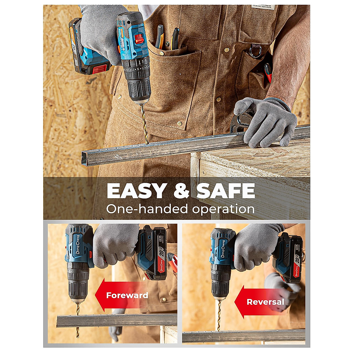 Dong Cheng 20V Brushless Heavy-duty Impact Drill, 435 in.lbs, 27000 BPM, 1/2" Keyless Metal Chuck, 20+1+1 Clutch, Cordless Hammer Drill with 2 Battery Kit for Drilling Brick Wall, Metal, Wood