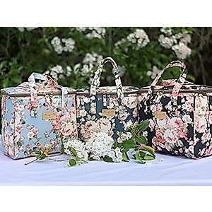 Kwang Min Floral Insulated Lunch Bag for Women,Reusable Lunch Box,Large Cooler for School,Office,Picnic Outdoors,Premium Waterproof Fabric,Ideal Gift for Girls/Adults (Peony Blue)