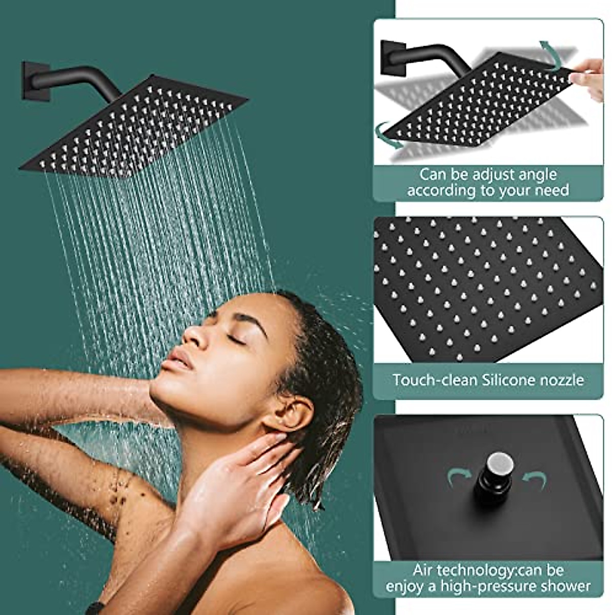 Bathroom Shower System Matte Black 6 Inch Rainfall Showerhead High Pressure Luxury Rain Mixer Shower Handheld Sprayer Wall Mounted Shower Fixture Combo Set Rough-in Valve Body and Trim Included