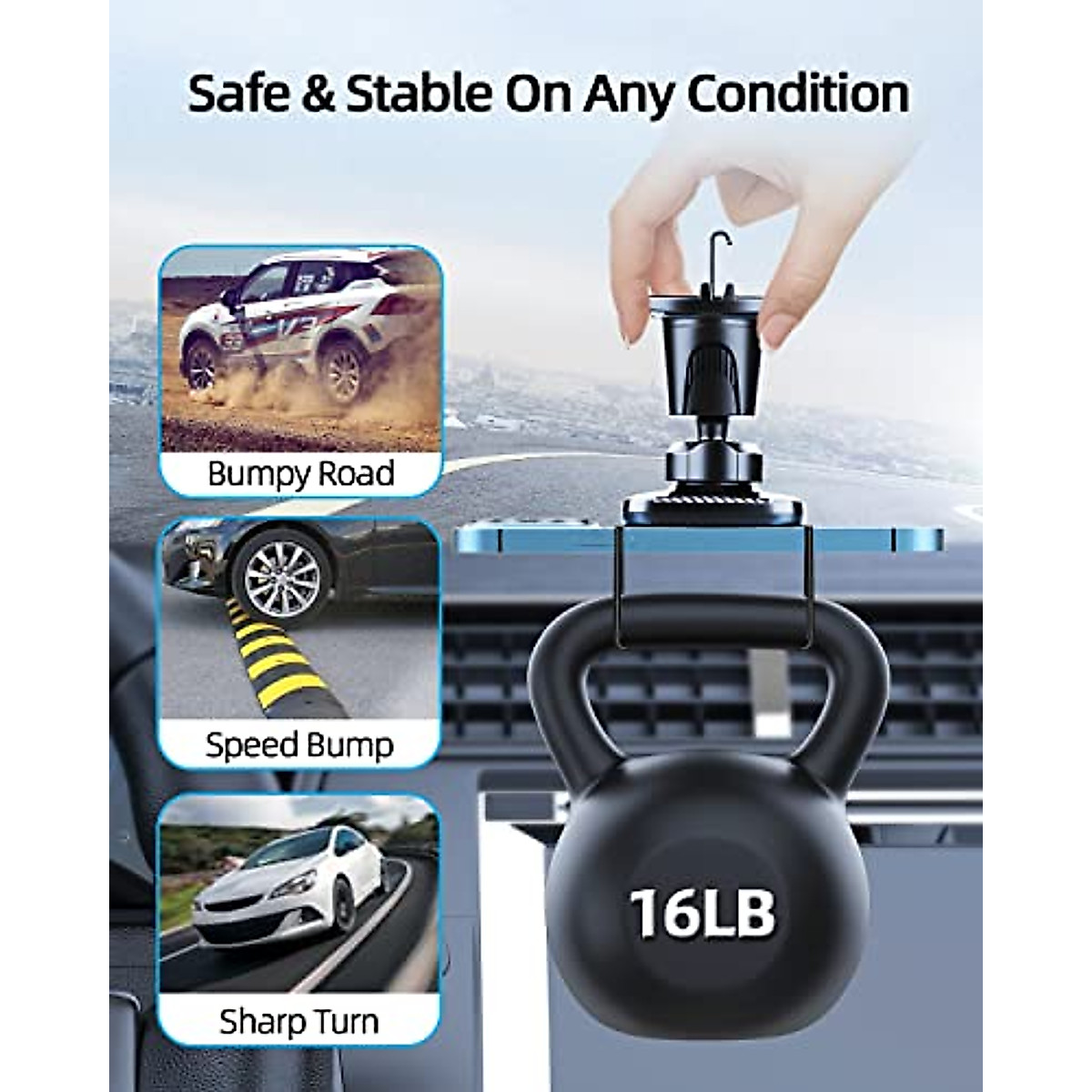 Magnetic Phone Holder for Car, Car Phone Holder Mount, Upgraded Metal Longer Hook Clip Fit More Vent Car Mount , Strong Magnets Phone Mount for Car Vent, for All Cell Phones Tablets Gifts for Men