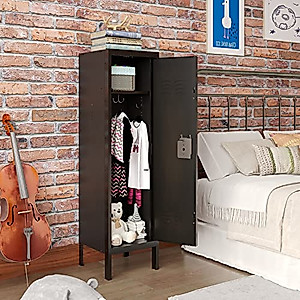 MIIIKO Metal Storage Locker Cabinet with 1 Door, Steel Wardrobe Cabinet with Hanging Hooks, Locker for Bedroom, Home Office, Gym and Changing Room