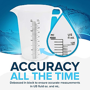 ACCUPOUR Measuring Pitcher, Plastic, Multipurpose - Great for Chemicals, Oil, Pool and Lawn - Ounce (oz) and Milliliter (mL) Increments, Bundle with ACCUTECH Nitrile Gloves (13 mil) XL (32oz)