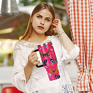 HIZEE Insulated 40oz Sublimation Tumbler with Handle&Straw &Lid - Cupholder Friendly Travel Mug - Insulated Stainless Steel Double Wall Spill Proof Water Bottle - Gifts for Women Men Him Her (pink)