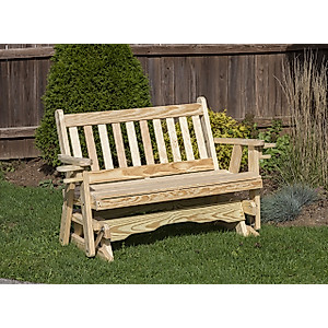 ECOMMERSIFY INC Amish Heavy Duty 800 Lb Mission Pressure Treated Porch Patio Garden Lawn Outdoor Glider with Cup Holders-4 Feet-Natural-Made in USA