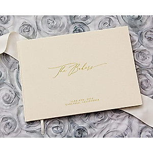 MUUJEE Personalized Guestbook in Cream - Premium Custom Modern Guest Book for Wedding Reception, Birthday Party or Events w/Bookmark Blank Pages for Signing 11.5 x 8.5 inches