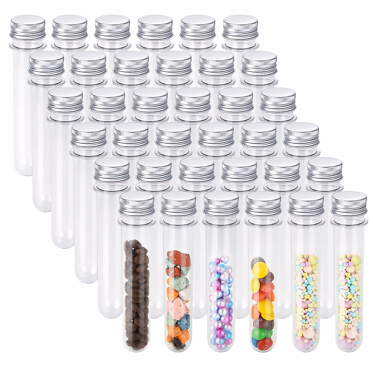 EATHEATY 60 Pack Plastic Test Tubes with Screw Caps, 45ML Clear Bath Salt Tubes Gumball Candy Tubes with Caps, Tube Container Vials for Scientific Experiments, Party Favors, Candy Storage (140x25mm)