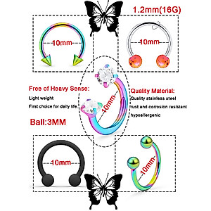 Uqnwbdq 16G Septum Rings Piercing Jewelry 316L Surgical Stainless Steel Horseshoe Septum Nose Eyebrow Lip Ring Cartilage Helix Tragus Rook Daith Ear Gauges Earring Hoop Piercing Retainer Women Men