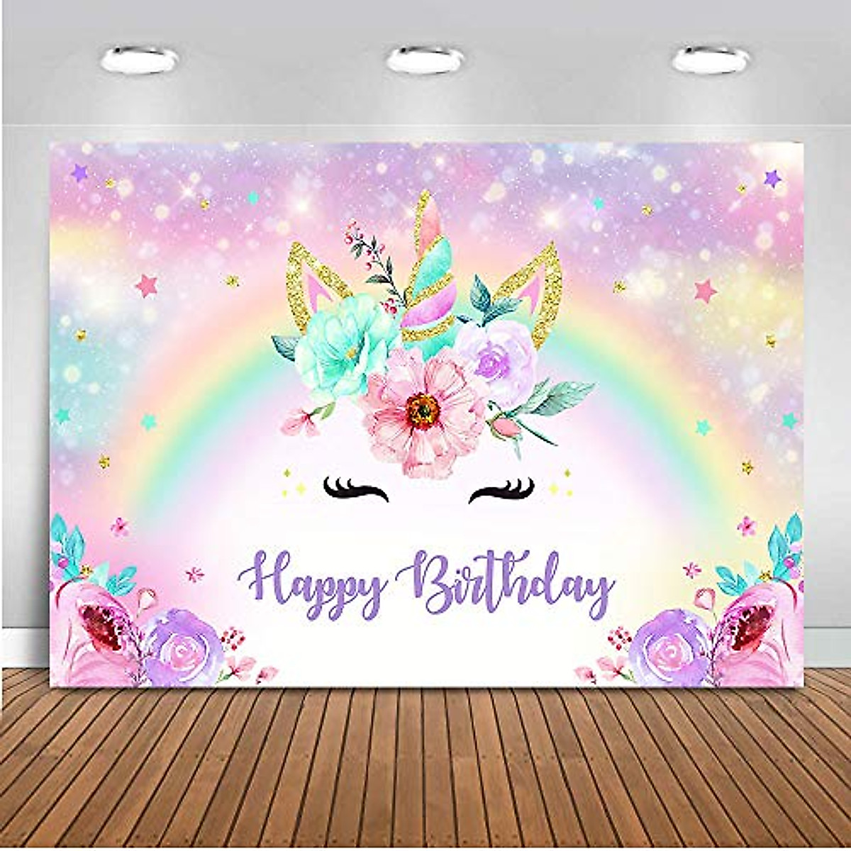 Avezano Unicorn Birthday Backdrop 5x3ft Gold Glitter Rainbow Unicorn Birthday Photo Background Girls Birthday Bokeh Floral Party Decorations Kids Photo Booth Gifts