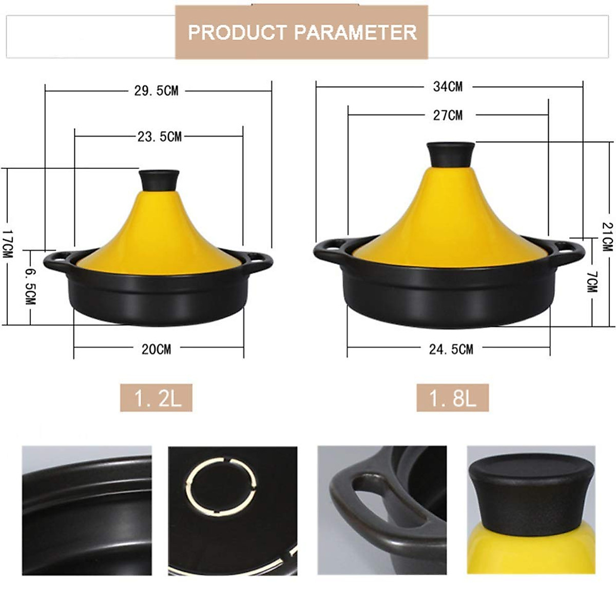 Tagine Cooking Pot, Braiser Pan with Ceramic, 1.2L/1.8L, Tagine Cooking Pot Home Soup Pot Slow Cooker, Multipurpose Use for Home Kitchen or Restaurant Ceramic / 1.8L