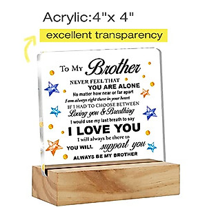 Brother Gift to My Brother Never Feel That You are Alone Desk Decor Brother Acrylic Desk Plaque Sign with Wood Stand Home Office Table Desk Sign Keepsake