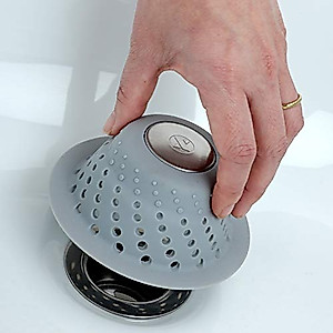 SlipX Solutions Dome Drain Protector for Shower & Tub, Fits Over Drains to Prevent and Stop Clogs (Pop-Up Drains Effective Hair Catcher, Silicone & Stainless Steel, Gray)