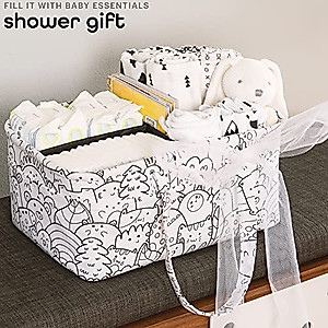 Baby Diaper Caddy Organizer Basket for Nursery Changing Table - Car Storage Tote Bag for Nappy, Diapers, and Wipes - Newborn Registry Shower Gift for Girl and Boy Must Haves - Travel Bin(White)
