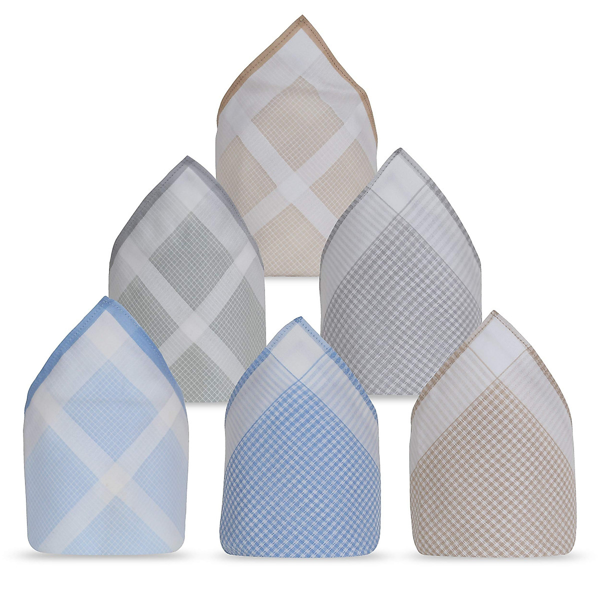 Caruso Italy Men's Italia 100% Pure Cotton Handkerchief White Blue Checks - Pack of 12