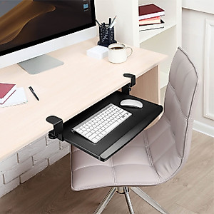 EHO Clamp-On Retractable Adjustable Keyboard Tray, Under Desk Ergonomic Keyboard Tray - Easy Tool-Free Install - Small Surface 20" x 11.5"