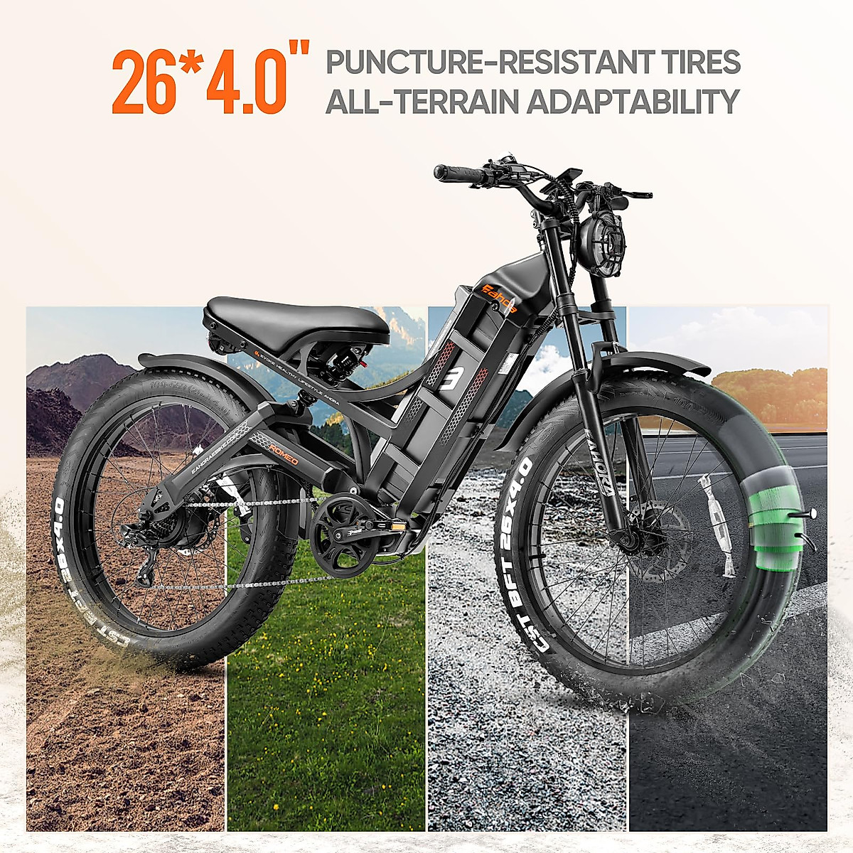 eAhora Romeo Pro Electric Bike for Adults,1200W 60Ah 26'' Fat Tire Electric Bike,E Mountain Bike Full Suspension Ebike Dual Hydraulic Brakes, Long Range 100+Miles Fast Moped Style, Romeo Pro-Gray