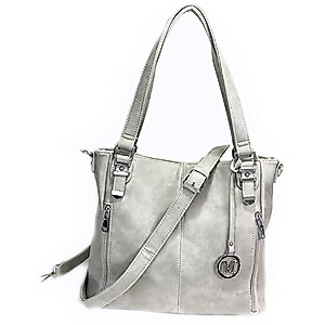 Zzfab Concealed Carry Hobo Bag with Hidden Lock Multi Pockets CCW Tote Bag Grey