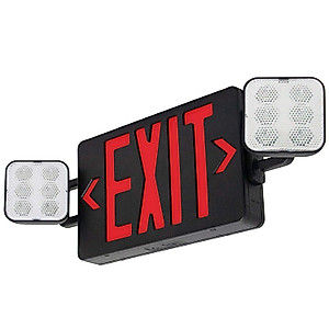 LFI Lights | UL Certified | Hard Wired | LED Exit Light Combo | 180° Adjustable Head Lamps | Black Housing | Red Lettering | 2 Pack | COMBOLGRBBBx2