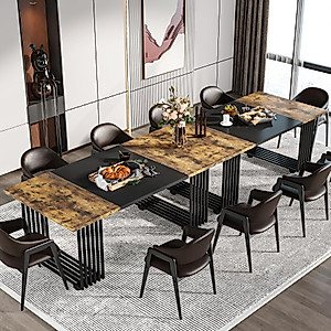 Tribesigns Dining Table for 6-8 People, 70.8'' Long Industrial Dining Room Table for Kitchen, Wood Kitchen Table with Black Metal Legs, Brown