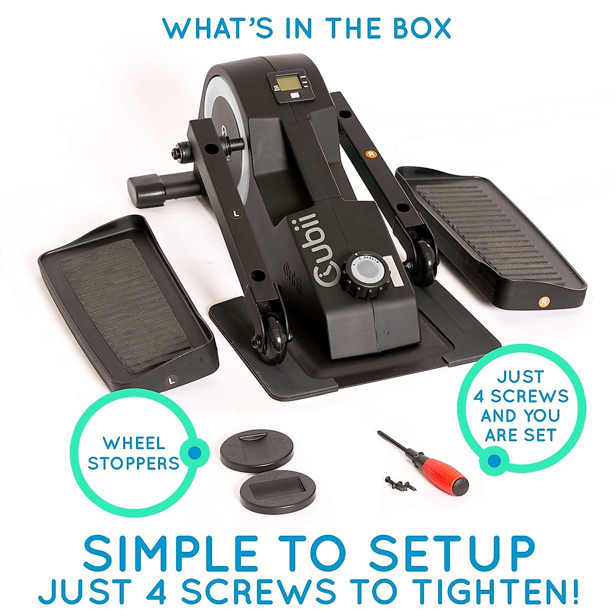 Cubii Jr: Desk Elliptical w/Built in Display Monitor, Easy Assembly, Quiet & Compact, Adjustable Resistance (Silver)