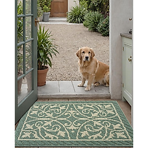 DEXI Front Door Mat Entryway, Inside Entrance Doormat, Non Slip Washable Entry Mats, 23.5x35.5,Dark Sea Green
