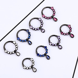 Melighting Black Septum Rings 16G Teardrop Septum Jewelry Clear CZ Surgical Steel 316L Dangle Daith Earrings Helix Earring Conch Tragus Piercing for Women Men