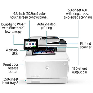 HP Color Laserjet Pro Multifunction M479fdw Wireless Laser Printer for Business, White - Print Scan Copy Fax - 28 ppm, 600x600 dpi, Auto 2-Sided Printing, 50-Sheet ADF, Ethernet, Cbmou Printer＿Cable