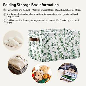 Eucalyptus Leaves Storage Basket Bins Decorative Toy Laundry Basket Organization with Handles for Living Room Clothes Nursery Closet Shelf Playroom,1 pcs