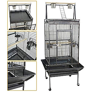 Nova Microdermabrasion 68-Inch Height Wrought Iron Standing Large Play Top Bird Cage for African Grey Small Quaker Parrot Cockatiel Sun Parakeet Green Cheek Conure Dove Budgie Lovebird