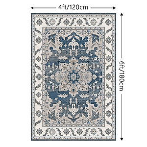 FINOREN Moroccan Distressed Area Rug,Stain Resistant Washable,Low Pile Non-slip Rug for Living Room Bedroom Dining Room Kitchen Indoor Office,Room Decorative Rugs,Blue,4x6 Feet