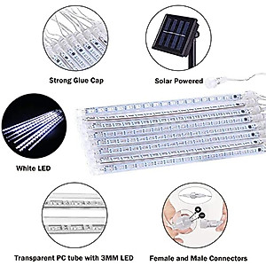 JMEXSUSS 2 Pack Solar Meteor Shower Lights, 16 Tube 288 LED White Solar String Lights Outdoor, Waterproof Solar Christmas Lights for Tree Patio Garden Wedding Party Decorations