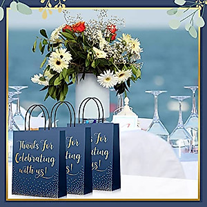 45 Pcs Wedding Welcome Bags for Hotel Guests Gold Foil Wedding Gift Bags with Handles Thanks for Celebrating with Us Paper Bags Medium Size Wedding Bags Bridal Gift Bags Baby Shower Favor (Dark Blue)