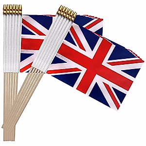 TSMD United Kingdom UK British Stick Flag Union Jack Small Mini Hand Held Flags,5x8 Inch,12 Pack