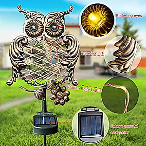 Homeleo Upgraded Metal Solar Owl Garden Lights with Flickering Eyes, Outdoor Decorative Owl Statues Sculpture,Unique Owl Gifts for Gardening Yard Decor, Pathway, Lawn, Flower Bed Decorations(Bronze)