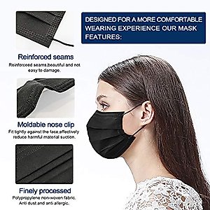 T·IMTEX Disposable 3 Ply Face Mask with Elastic Ear loops, Breathable and Comfortable Protective Masks with Melt-Blown Fabric for Filtering the Particulate Matter in the Air Pollution (Black)