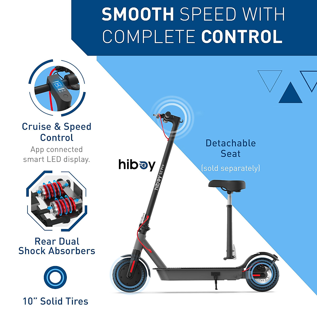Hiboy S2 Pro Electric Scooter with Seat, 500W Motor, 10" Solid Tires, 25 Miles Long-Range & 19 Mph Folding Commuter Electric Scooter for Adults with Dual Rear Suspension