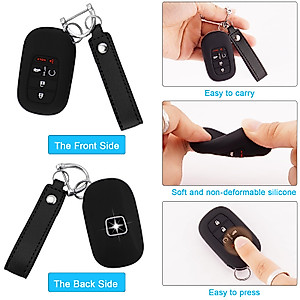 Koaudb Silicone Key Fob Cover Compatible with 2025 2024 2023 2022 Honda 5 Buttons Civic Accord Pilot CR-V HR-V Smart Car Rubber Key Shell Case Protector with Keychain 2 Pack (Hod-5R-BB)