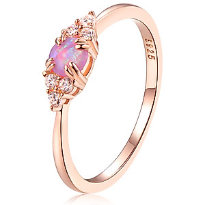 espere Sterling Silver Halo Opal Stacking Ring Simple Dainty Rose Gold Ring Pink Opal Ring Birthstone Ring Size 10