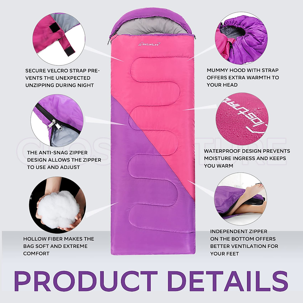 Clostnature Sleeping Bag for Adults and Kids - Lightweight Camping Sleeping Bag for Girls, Boys, Youths, Ultralight Backpacking Sleeping Bag for Cold Weather - Compression Sack Included(Left Zipper)