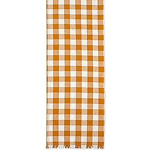 DII Heavyweight Fringed Check Tabletop Collection, Table Runner, 14x72, Pumpkin Spice
