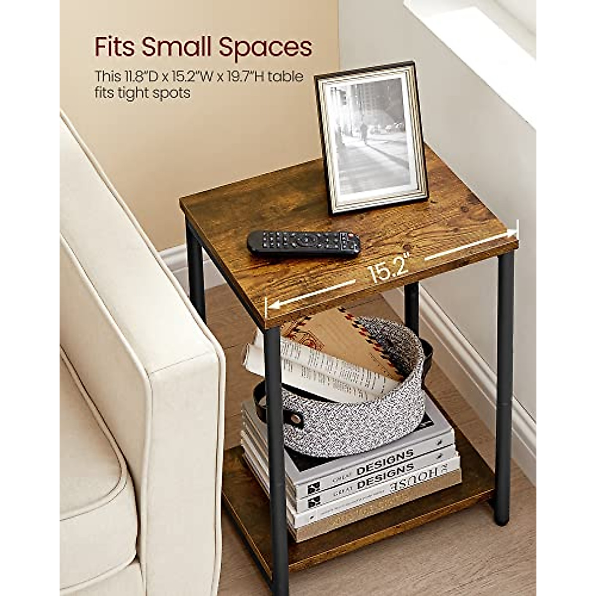 VASAGLE Side Tables Set of 2, Small End Table, Nightstand for Living Room, Bedroom, Office, Bathroom, Rustic Brown and Black ULET272B01