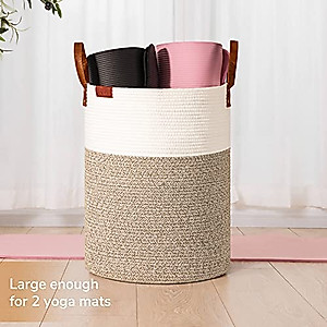 CHICVITA Tall Laundry Basket, Storage Basket for Organizing with Leather Handles, Large Dirty Clothes Hamper for Nursery Dog Toy basket, Towel Basket for Blankets Storage in Bathroom Organizer, 58L