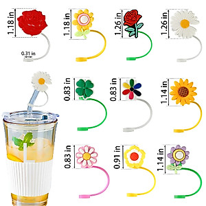 SAMOKA Silicone Straw Cover,10 PCS Straw Tip Cap Reusable Drinking Straw Toppers,Silicone Straw Plugs Reusable Flower Shape Straw Protector