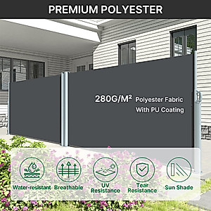 PATISOL 276"x71" Retractable Double Side Awning Full Aluminum Patio Outdoor Folding Privacy Screen Divider, Water & UV Resistant Sun Shade Wind Blocker for Garden, Backyard, Balcony (Dark Grey)