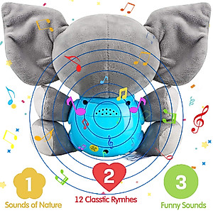 Sakiyrmai Plush Elephant Music Baby Toys 0 3 6 9 12 Months, Cute Stuffed Animal Light Up Baby Toys Newborn Baby Musical Toys for Infant Babies Boys & Girls Toddlers 0 to 36 Months-Upgraded