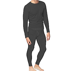 Place and Street Men’s Cotton Thermal Underwear Set Shirt Pants Long Johns Fleece Lined Charcoal