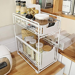 SLDMJFSZ Under Sink Organizers and Storage,2-Tier Sliding Kitchen Cabinet Organization,Multi-Purpose Under Sink Shelf,Black/White,White,Small