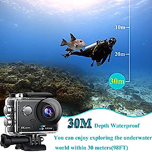 Xilecam 4K Action Camera, 4K/30FPS, WiFi Action Camera, Waterproof Camera Underwater 98ft，170 Degree Wide Angle Sports Camera，2*Battery and Multifunctional Accessories Package (4K30fps)
