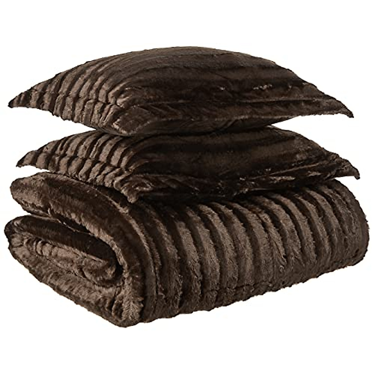 Madison Park Duke Luxe Faux Fur Reversible Comforter Set, Soft Plush Reverse, Modern Down Alternative Filling Cozy Bedding, Box Quilted Warm Cover, Matching Shams, Full/Queen, Chocolate 3 Piece
